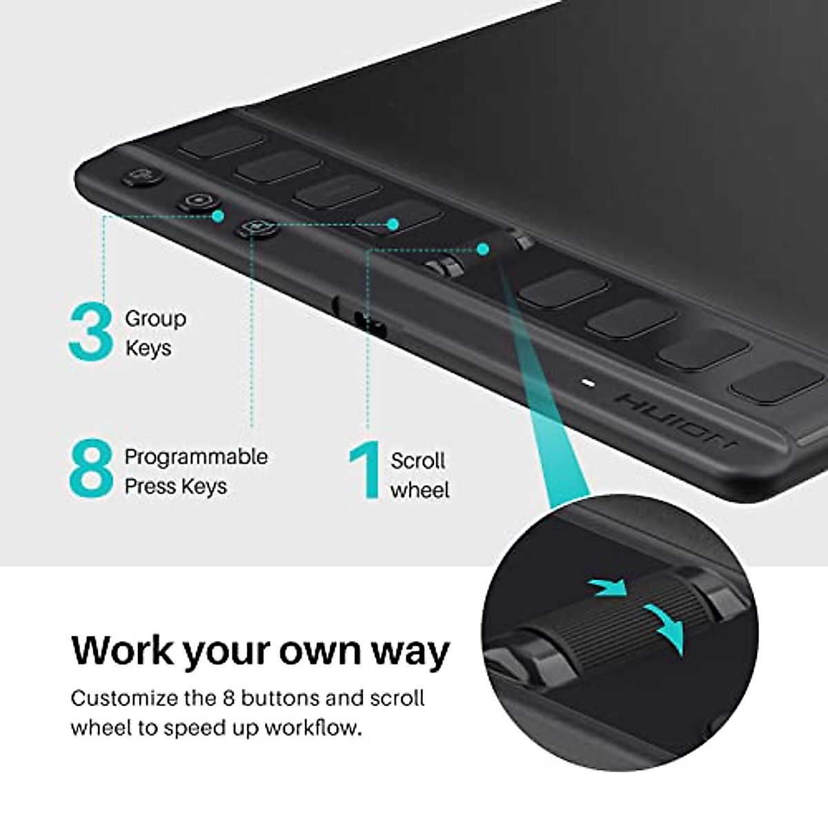 2023 HUION Inspiroy 2 Medium Drawing Tablet with Scroll Wheel 8 Customized Keys Battery-Free Stylus for Digital Art, Design, Sketch, 9x5inch Graphics Tablet Works with Mac, PC & Mobile, Black