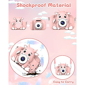 GREENKINDER Kids Camera, Toddler Digital Camera for Ages 3-12 Year Old Girls Boys Childrens, Christmas Birthday Toys Gifts, Selfie Camcorder HD 1080P Video 32GB Calf Pink