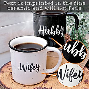 MAINEVENT Wifey Hubby Mugs Set of 2 Coffee Mug, Bride Groom Mug Set Wedding Gift to Give, Couples Coffee Mug Set Quote, Newlywed Coffee Mugs Gift Set, Mr Mrs Mugs for Married Couple