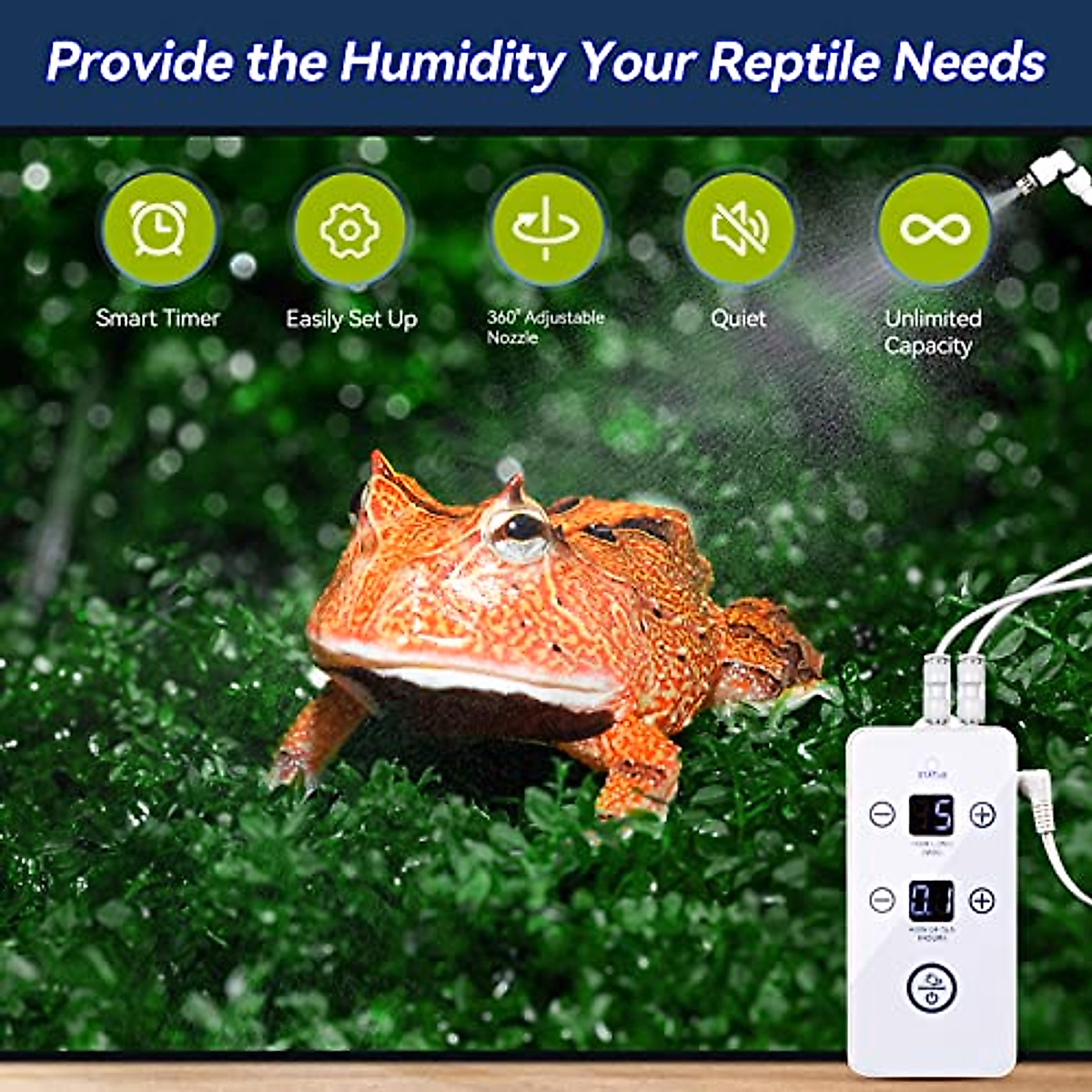 BILIPALA Reptile Mister, Automatic Misting System for Reptile Terrariums, 2 Adjustable Spray Nozzles