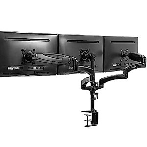 VIVO Triple Monitor Height Adjustable Desk Mount, 2 Pneumatic Arms, 1 Fixed, Counterbalance Stand, 17.6 lbs Weight Capacity per Screen, Max VESA 100x100, Fits up to 32 inch Screens, Black, STAND-V300G