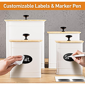 Kitchen Canisters for Countertop Set of 4 with Customizable Chalkboard Labels & Marker Pen - Big Iron Kitchen Canisters with Airtight Lids - Canisters Sets for the Kitchen - White Kitchen Canister Set
