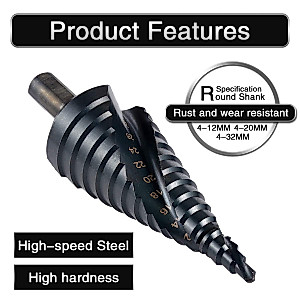 HOHXEN 3 Packs Spiral Step Drill Bit Set with 4-12mm/4-20mm/ 4-32mm, Total 32 Sizes, 1/4" Hex Shank Cone Titanium Coated High Speed Steel, Multi-Functional Industrial DIY Metalworking tools