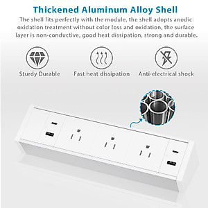 Desk Clamp Power Strip, 1875W Desktop Power Strip for Desk Edge Mount, 2 USB A, 2 USB C Ports, 3 AC Outlets Widely Spaced Desk Outlet Station, Fast Charging Ports, Table Desk Outlet for Home, Office.