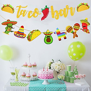 Rismise Fiesta Taco Bar Banner Garland 2 set Mexican Fiesta Party Banner with Cactus Donkey Maraca Sombrero Taco Pepper for Mexican Cinco de Mayo Fiesta Theme Party Decorations