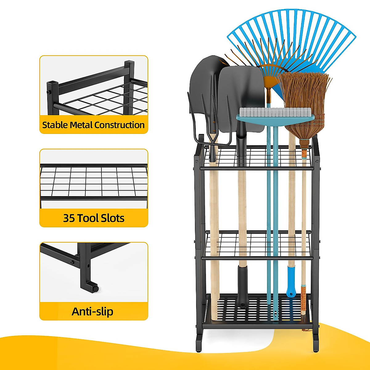 KDSOM Garden Tool Organizer for Garage，Garden Tool Storage Rack with Wheels，Yard Tool Holder for Garage, Shed, Outdoor, Tool Stand