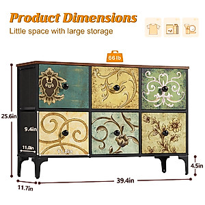 Nasonet Dresser TV Stand for Bedroom, Wide Dresser with 6 Drawers, Console Table Chest of Drawers Fabric Dressers for Kids, Living Room, Closet, Entryway,Sturdy Steel Frame and Wooden Top