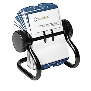 Rolodex Open Rotary Business Card File with 200 2-5/8 by 4 inch Card Sleeve and 24 Guide, 400-Card Cap, Black (67236)
