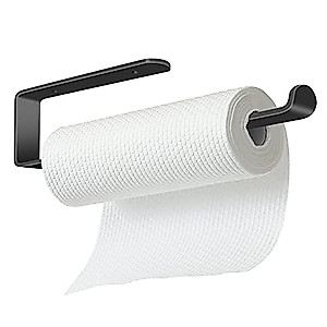 Paper Towel Holder Under Cabinet, Wall Mount Under Counter Paper Towel Holder, Self Adhesive or Drilling, Hanging Paper Towel Rack for Kitchen, Bathroom, RV (Black)