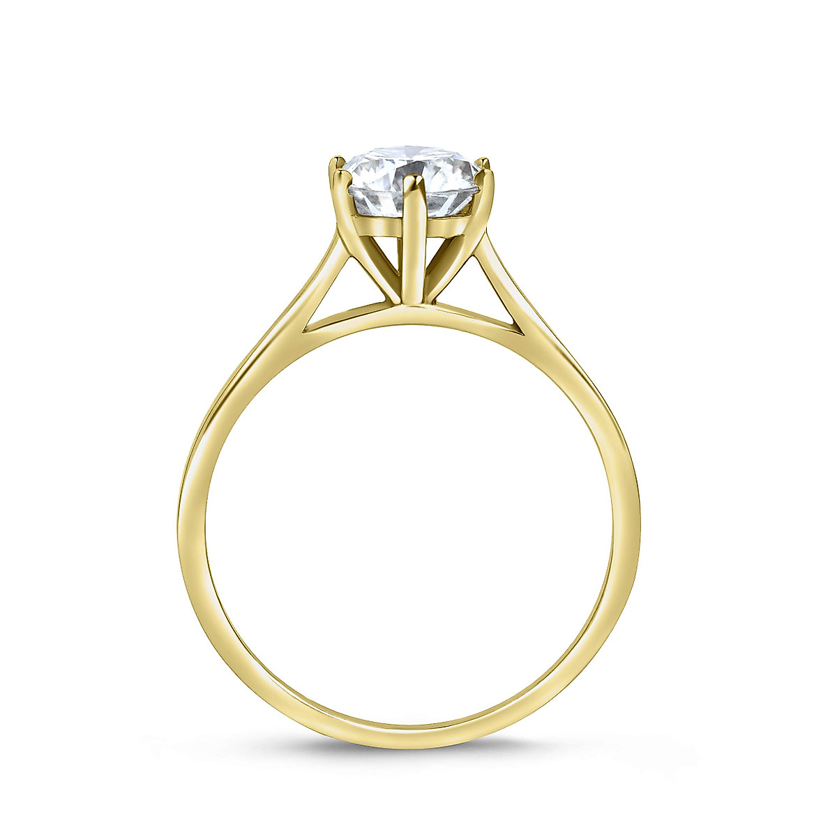 10k Solid Gold 6 Prong Round Moissanite Solitaire Engagement Ring for Women 1ct DEW G-H Color VVS1 Quality (Yellow Gold, 6.5)