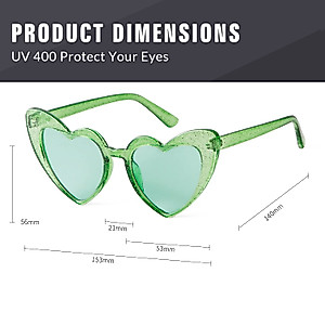 GIFIORE Heart Shaped Sunglasses for Women,Vintage Cat Eye Retro Oversized Clouts Glasses (Clear Green Glitter)