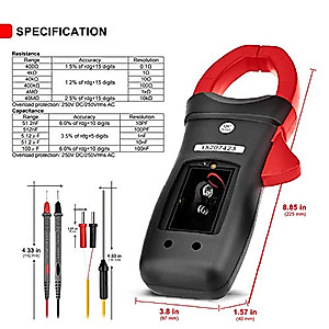 Digital Clamp Meter AP-570N,6000 Counts Auto-ranging Multimeter with DC/AC Voltage&Current,Resistance,Capacitance,Temperature,Frequency,Duty Cycle (Black-570N)