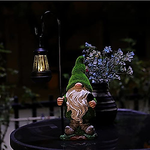HDNICEZM Flocked Garden Gnome Statue, Large Outdoor Gnome with Solar Lights, Funny Garden Figurines for Outdoor Home Yard Decor (15.8 Inch Tall)