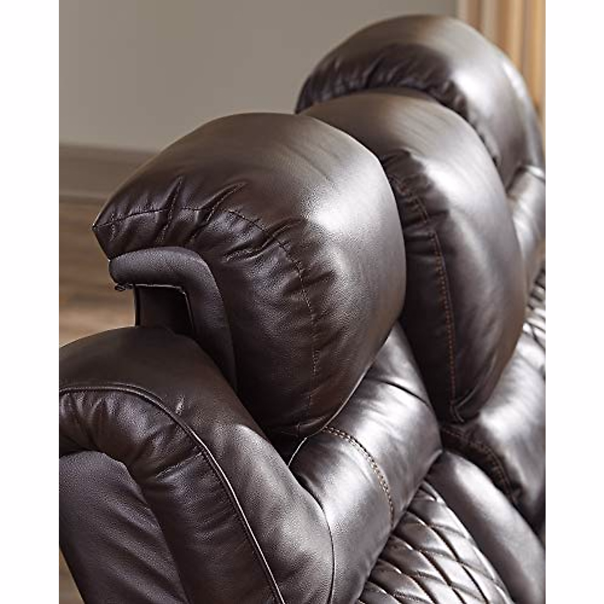 Signature Design by Ashley Warnerton Faux Leather Power Reclining Sofa with Adjustable Headrest, Brown