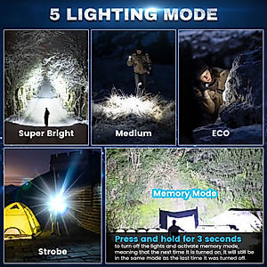 Rechargeable Flashlights High Lumens, 150000 Lumens Super Bright Tactical Flashlight One Click Off, IPX6 High Powered Flashlight USB Powerful Handheld Flash Light for Emergencies, Camping, Hiking