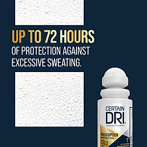 Certain Dri Prescription Strength Clinical Antiperspirant Roll-On, Hyperhidrosis Treatment for Men & Women, Long-Lasting 72hr Protection, Effective Sweat Control, Fragrance Free, 1.2 Fl oz, 3 Pack