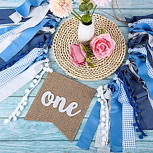 Buryeah Highchair Banner 1st Birthday One Highchair Banner 1st Birthday Banner for Girls Boys Birthday Party Supplies Birthday Party Cake Smash Photo Props Baby Shower Garland (Blue White)