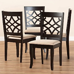 BOWERY HILL 17.9" Modern Oak Wood Dining Chair in Sand/Chocolate (Set of 4)