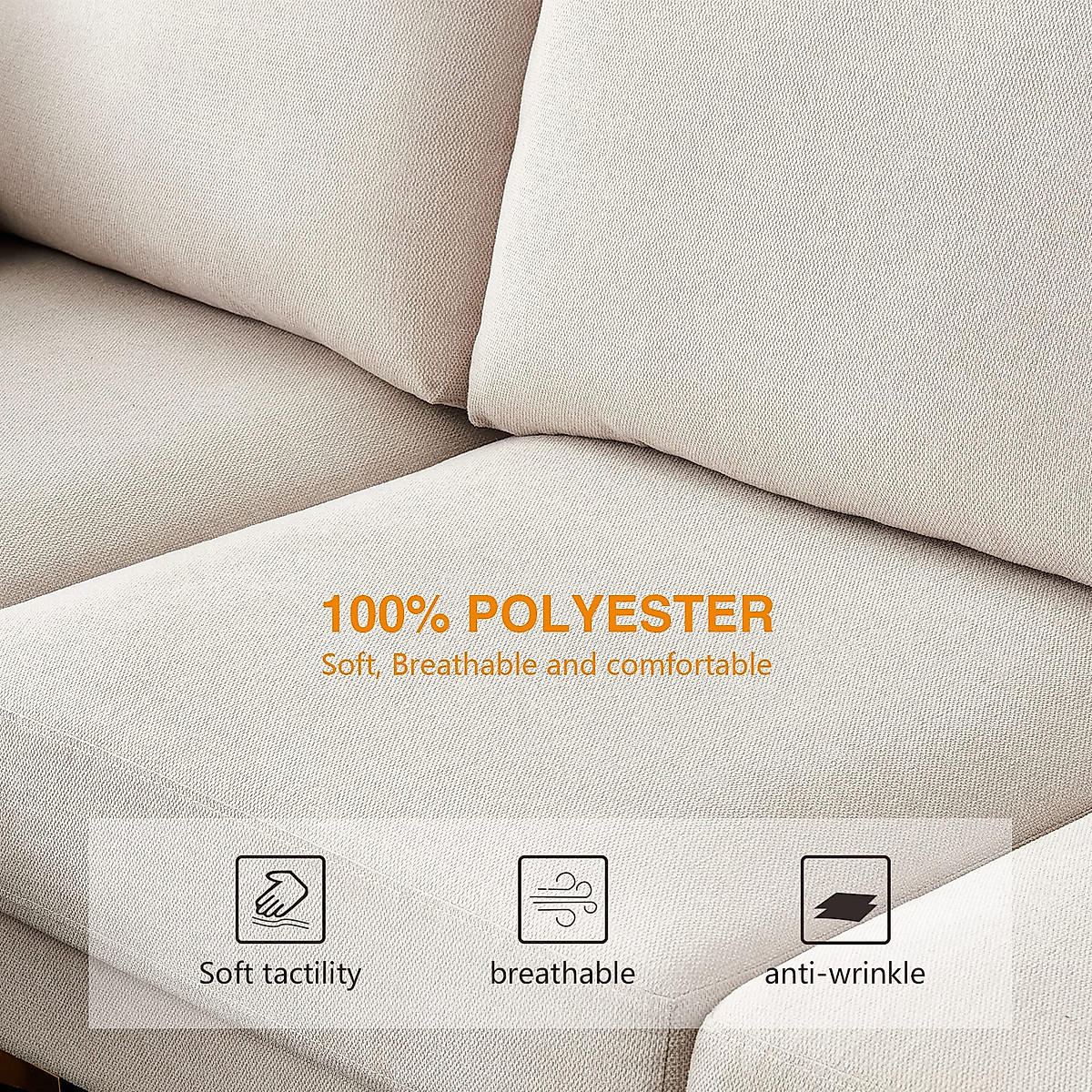 Moxoq 92.9" Modern Leisure L-Shaped Fabric Convertible Modular Sectional Sofa, Reversible Couch with Chaise Lounge for Living Room, Apartment, Office (Beige)