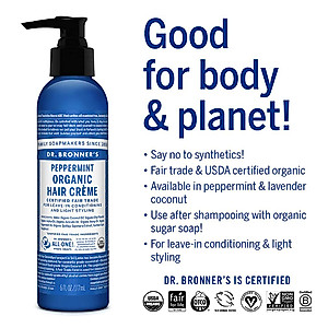 Dr. Bronner's - Organic Hair Crème (6 oz Variety Pack) Lavender Coconut & Peppermint - Leave-In Conditioner and Styling Cream, Made with Organic Oils, Hair Cream Supports Shine and Strength, Nourishes Scalp, Non-GMO | 2 Count