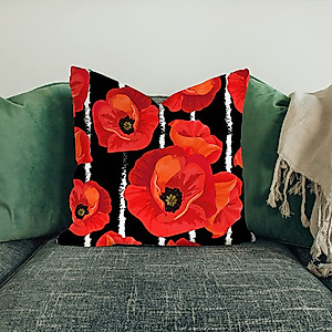 YGGQF Flower Throw Pillow Cover Floral Poppies Garden Nature Wildflower Red Home Decor Pillowcase Cushion Cover 18x18 Inches