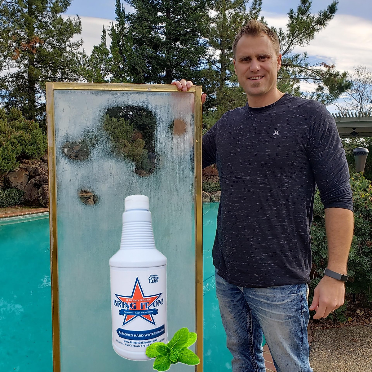 Bring It On Cleaner Hard Water Stain Remover, Shower Door Cleaner Plus Scrubbing Drill Pads