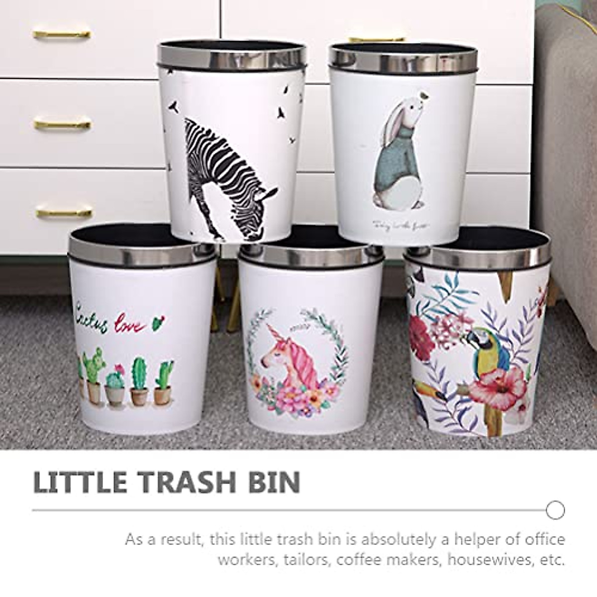 LUOZZY Round Waste Bin 12L Unicorn Pattern Trash Can Pressing Ring Garbage Bin for Kids Room Bedroom