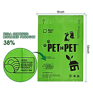 PET N PET Dog Poop Bag, USDA Certified 38% Biobased Poop Bags For Dogs - 270/540 Counts 15/30 Rolls, Strong, 100% Leak-proof, Unscented, 9x13 Inches Dog Bags for Poop, Cat Poop Bags, Doggie Poop Bags