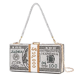 Covelin Dollar Clutch Purse for Women from, Rhinestone Evening Handbag Money Bag Grey