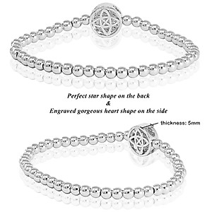 by you Initial Bracelets for Women 26 Letters Alphabet Round Charm Stainless Steel Gold Silver Beaded ball Bracelets (Silver - C)