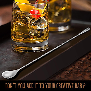 Hiware 12-Inch Bar Spoon, Set of 2, Stainless Steel Mixing Spoons, Spiral Pattern Bar Cocktail Shaker Spoon