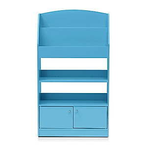 FURINNO KidKanac Magazine/Bookshelf with Toy Storage Cabinet, Light Blue 9.45D x 24.57W x 43.31H in