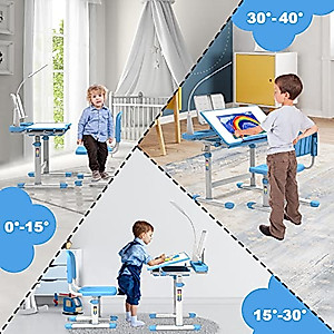 BELANITAS Kids Desk and Chair Set 5-8 Year Old, Height Adjustable Study Desk for Kids, Children’s Desk and Chair Set Desk w/Chair, Boys Desk for Students Desk w/Tiltable Desktop, Blue