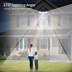 Solar Motion Sensor Lights, 278 LED 4 Heads Outdoor Solar Lights Motion Sensor with Remote Control IP65 Waterproof LED Solar Flood Lights Outdoor Wall Lights Security Lights for Garage Yard Patio
