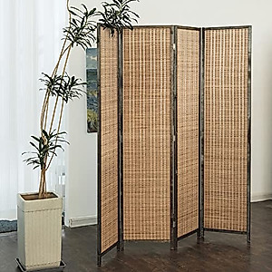 Furnnylane 4 Panel Room Divider and Folding Screen Room Divider,Bamboo Room Divider Screen for Room Separation,67" H x 61.4" W