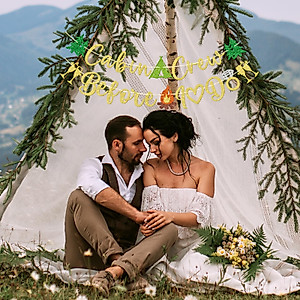 Qttier Cabin Crew Before I Do Banner, Camping Bachelorette Banner, Mountain Bachelorette Decorations, Camp Themed Bridal Shower Party Decor, Last Trail Before the Veil, Gold ＆ Green Glitter