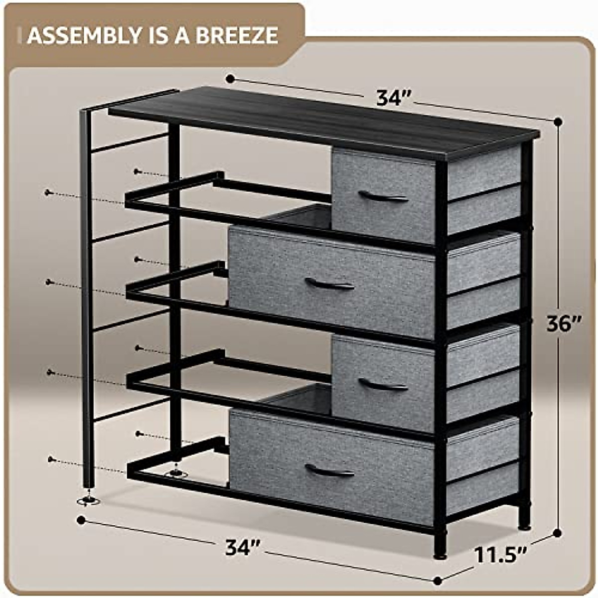Sorbus Dresser for Bedroom with 8 Drawers - Tall Chest Storage Tower Unit, for Closet, Hallway, Nursery, Entryway Furniture Organization - Steel Frame, Wood Top Easy Pull Bins (Dark Grey)