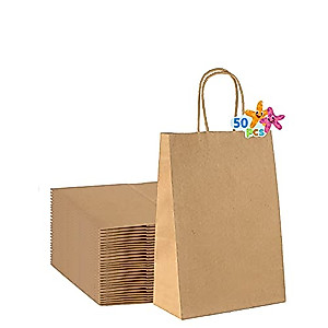 Ecicdo 50 Pieces 5x3x8 Inches Kraft Paper Gift Bags with Handles, Small Paper Bags with Handles, Paper Party Favor Bags