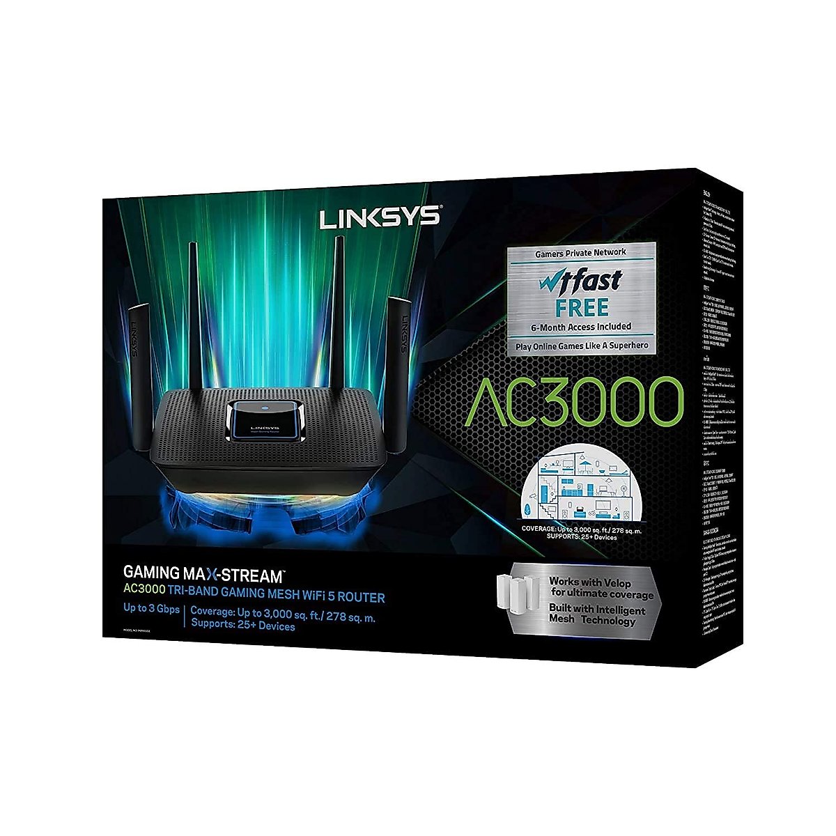 Linksys AC3000 Smart Mesh Wi-Fi Router for Home Networks, MU-MIMO Tri-band Wireless Gigabit Mesh Router, Fast Speeds of up to 3.0 Gbps, Coverage of up to 3,000 Sq Ft, Up to 25 Devices MR9000 (Renewed)