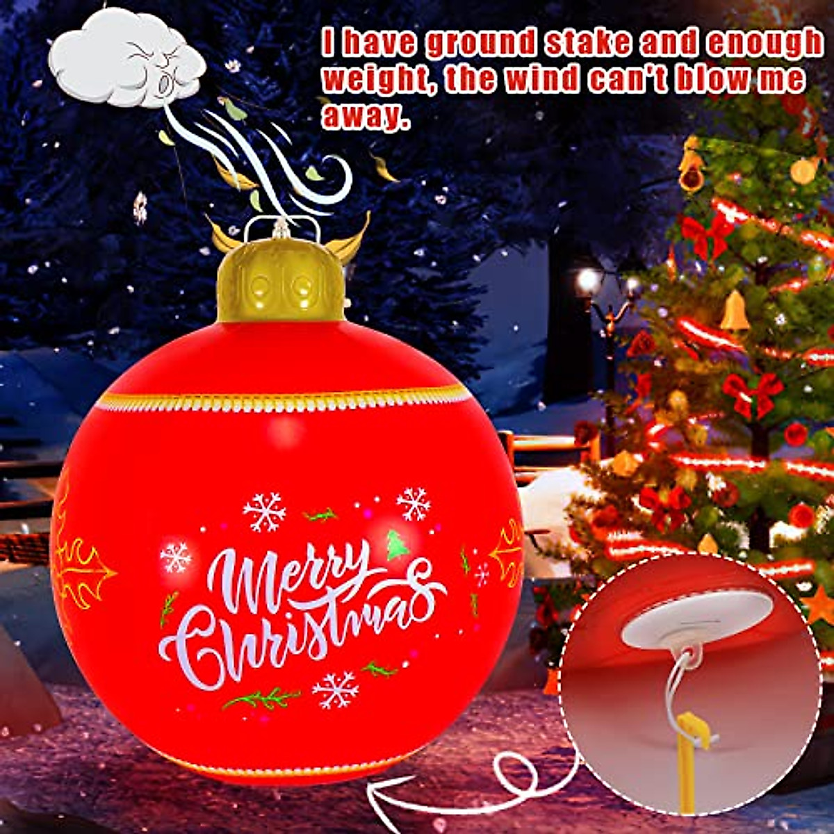 [Upgraded] Hysagtek Extra Large Inflatable Christmas Ornaments, 24 Inch Giant Inflatable Christmas Yard Decorations with Rechargeable Light, Remote & Air Pump for Outdoors Holiday Yard & Pool Decor
