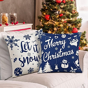 Harraca Christmas Pillow Covers 16x16 Set of 4, Christmas Decorations Throw Pillows, Christmas Pillows Decorative Throw Pillows, Blue Christmas Pillow Covers