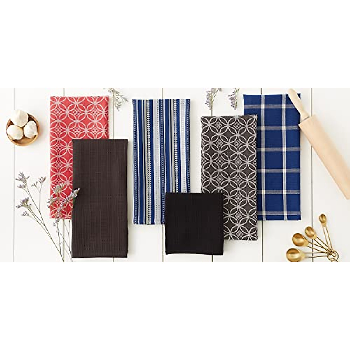 DII Assorted Woven Kitchen Set, Dishtowel, 18x28, Dishcloth, 13x13, Nautical Blue, 5 Piece
