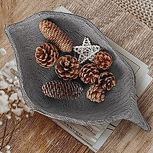 Oakrain Wooden Decorative Dough Bowl for Decor, Leaf Shaped Wooden Bowls with Handle, Hand Carved Dough Bowl for Farmhouse Vintage Rustic Decor(15.7"x 9.1" Grey)