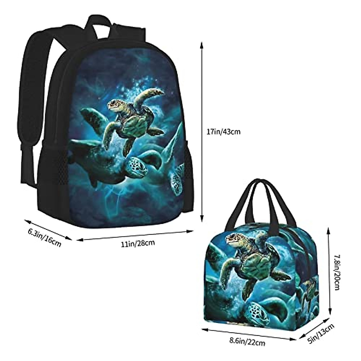 ICOMON Sea Turtle Patterned Backpack And Lunch Box Set For Boys And Girls School Two-Piece Picnic Travel Set
