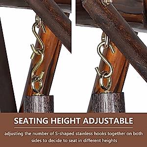 MUPATER Wooden Patio Porch Swing Glider Outdoor with A-Frame Stand, 2 Person Wood Log Porch Swing Bench Chair with Curved Back for Outside Yard, Garden, Deck and Poolside, Rustic