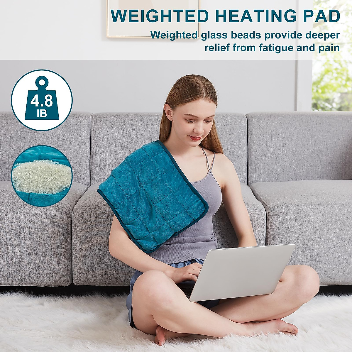 JKMAX Heating Pad for Neck and Shoulders - Large Neck Heating Pad with 10 Heat Settings ｜ 6 Timer Settings Auto Off - Heated Neck Wrap for Neck Shoulder Pain - Present for Women Men Mom Dad（Blue）