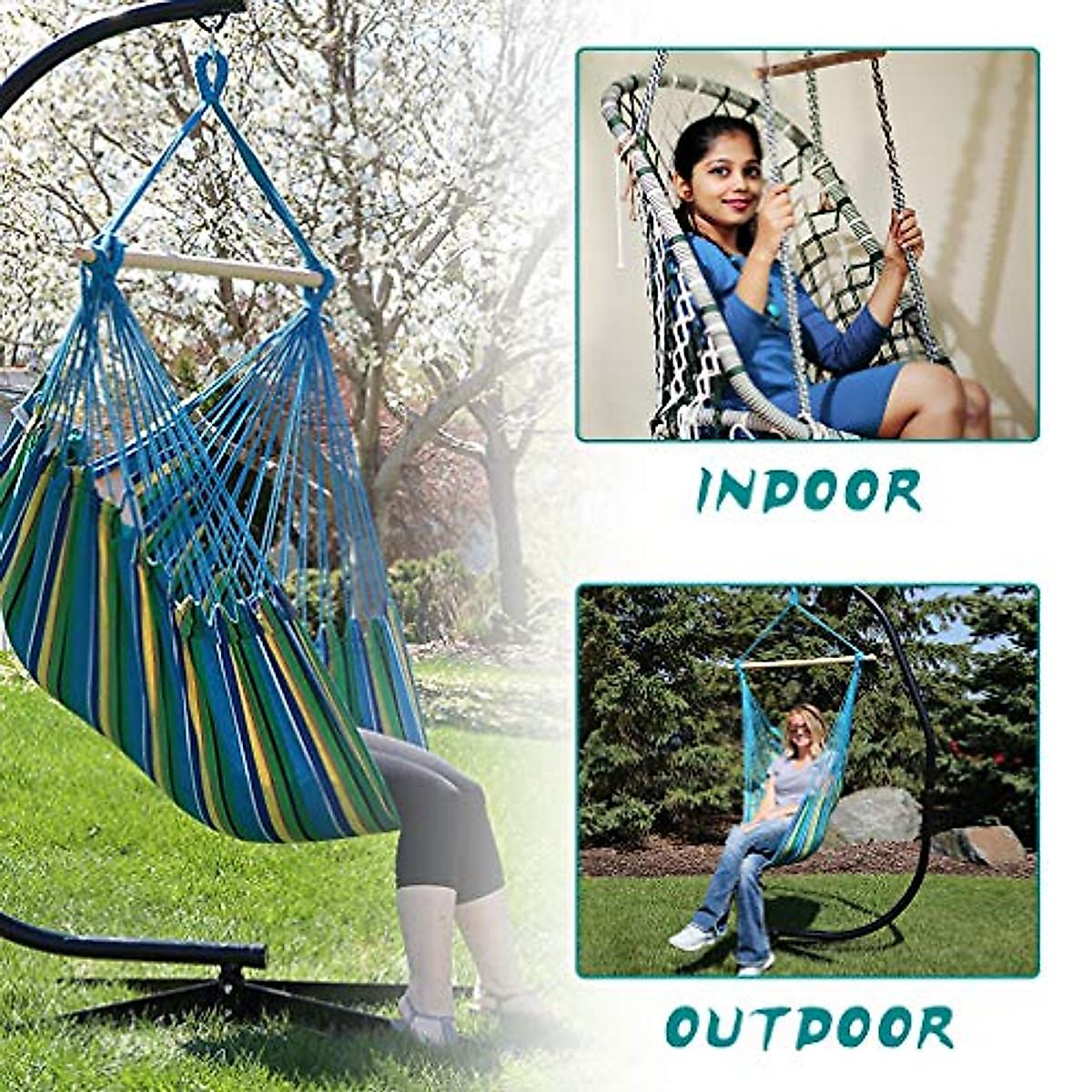 Her Majesty C Stand Hanging Outdoor Indoor Solid Steel Heavy Duty Construction for Hammock Air Porch Swing Chair, Black