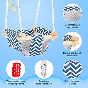 SARHLIO Hanging Swing Seat Chair for Infant and Toddle Wooden Canvas Hanging Baby Swing with Adjustable Ropes, Kids Toys Gifts Swing for Indoor Outdoor Backyard 6 Months to 3 Years Old(BHS01A)