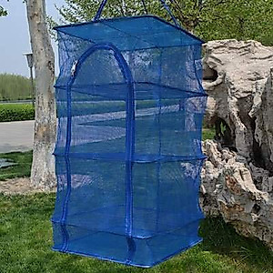 MAHDETP 2.2ft 3 Layer Non-Toxic Nylon Netting Foldable Drying Rack for Fish Vegetables Fruit Herb Practical Hanging Net Dry Cage（15.7 x15.7 x25.6inch）