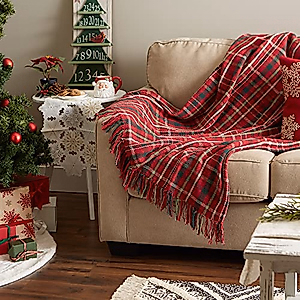 DII Christmas Plaid Décor Collection Recycled Cotton Throw Size Holiday Blankets, 50x60, Tartan Holly Red